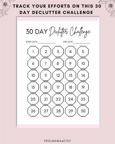 30 Day Declutter Challenge Declutter Tracker Printable Home Cleaning Checklist Spring Clean