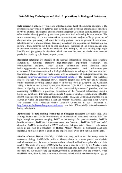 Pdf Data Mining Techniques And Their Applications In Biological Databases
