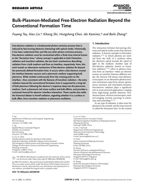 Pdf Bulk‐plasmon‐mediated Free‐electron Radiation Beyond The Conventional Formation Time