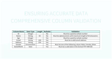 Ensuring Accurate Data Comprehensive Column Validation Excel Template
