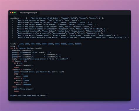 Manya Tyagi On Linkedin Kaunbanegacrorepati Pythonprogramming