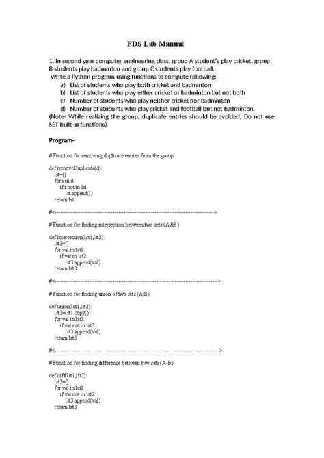 Fds Lab Fds Labs Fds Lab Manual 1 In Second Year Computer Engineering Class Group A
