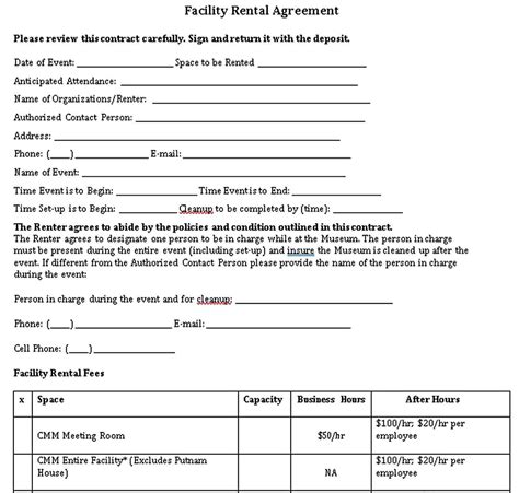 Facility Rental Agreement Template Word