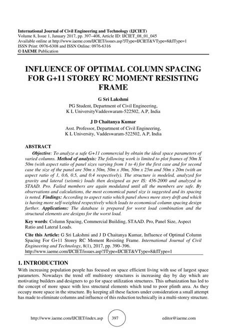 Pdf Influence Of Optimal Column Spacing For G 11 Storey Rc Moment Resisting Frame Dokumen Tips