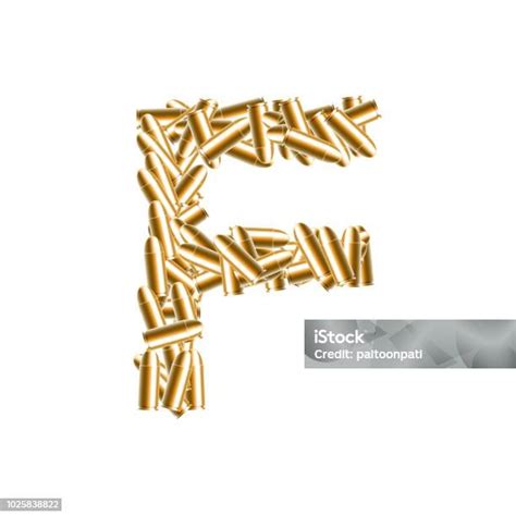 알파벳 총알 설정 문자 F 골드 색상 일러스트 레이 션 3d 가상 디자인 흰색 배경에 고립 공격성에 대한 스톡 벡터 아트 및 기타 이미지 Istock