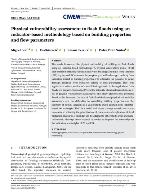 Pdf Physical Vulnerability Assessment To Flash Floods Using An Indicator‐based Methodology