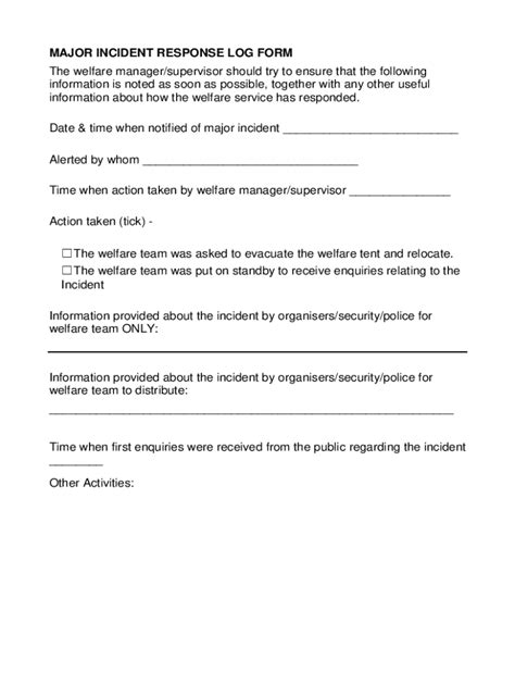 Fillable Online Major Incident Response Log Form Fax Email Print