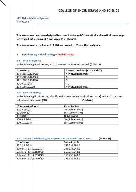 Final Assessment COLLEGE OF ENGINEERING AND SCIENCE NIT1104 Major