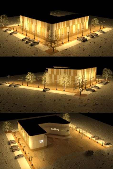 Maquette Render Night Shots Modern Office Interior Design