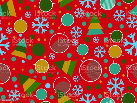 눈송이와 크리스마스 장식 80년대 스타일의 기하학적 모양이 있는 크리스마스 매끄러운 패턴 인사말 카드 포장지 및 배너에 대 한 축제 배경입니다 벡터 그림 1980 1989