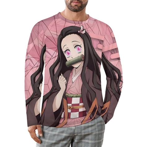 Kamado Nezuko Mens Long Sleeve T Shirt Loose Trendy Tee Soft Stretch