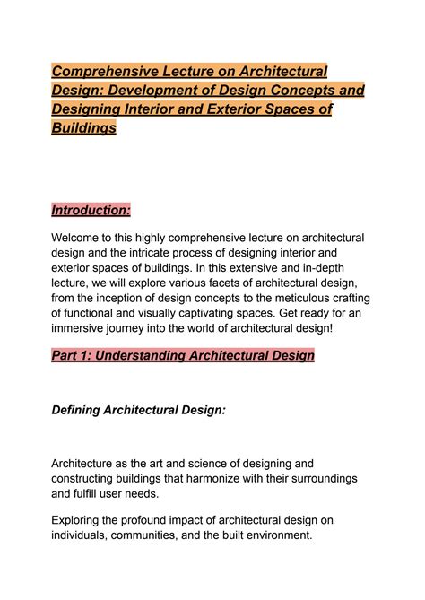 Solution Comprehensive Lecture On Architectural Design Development Of
