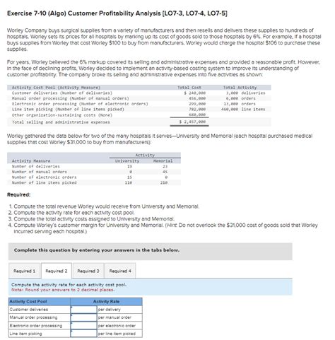 Solved Exercise 7 10 Algo Customer Profitability Analysis Chegg Com