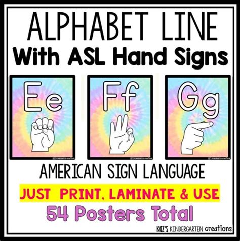 American Sign Language Asl Alphabet Posters With Tie Dye Design W