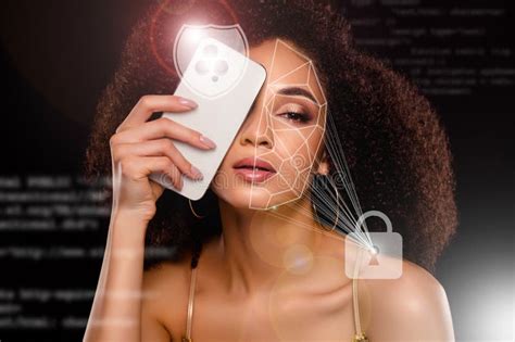 Creative Abstract Collage Of Lady Using Cell Smart Gadget Unlock