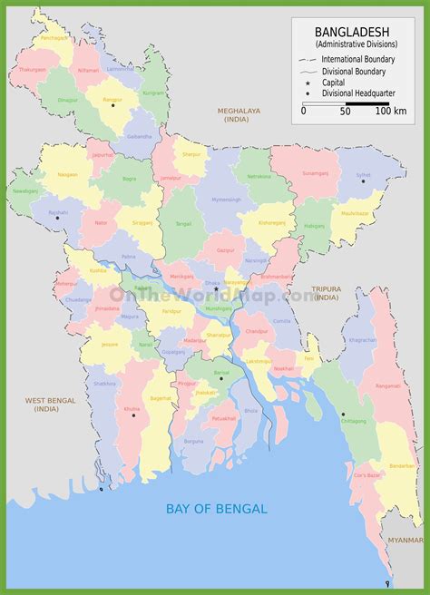 Administrative Map Of Districts In Bangladesh