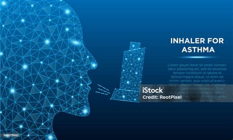 미래 지향적인 개념의 천식 벡터 디자인을 위한 Low Poly 흡입기 의료 기기 낮은 폴리 와이어 프레임 디자인 의료 및 건강 그림입니다 3차원 형태에 대한 스톡 벡터 아트