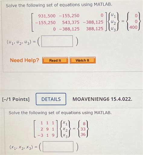 Solved Solve The Following Set Of Equations Using Matlab