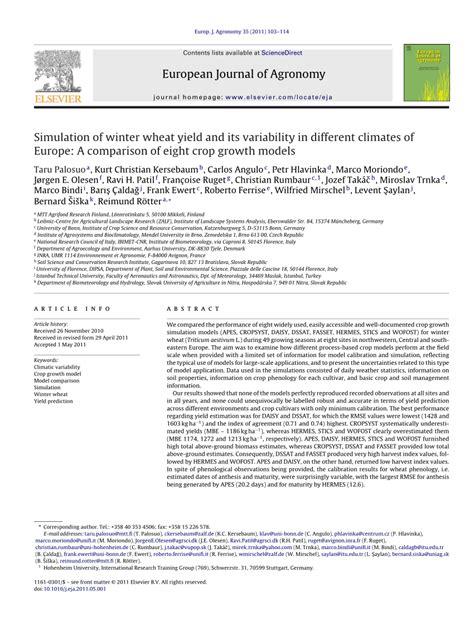Pdf Simulation Of Winter Wheat Yield And Its Variability In Different