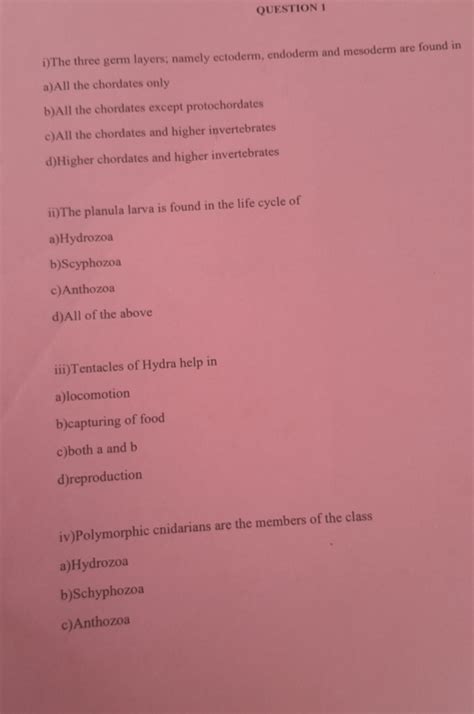 Question 1 I The Three Germ Layers Namely Ectoderm Endoderm And Mesod