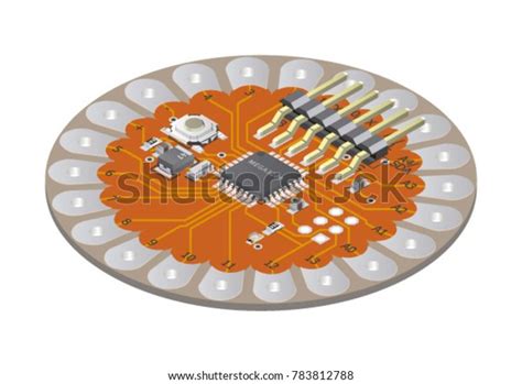 Wearable Microcontroller Electronic Board Isometric View Stock Vector