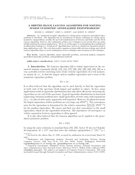 pdf a shifted block lanczos algorithm for solving sparse symmetric