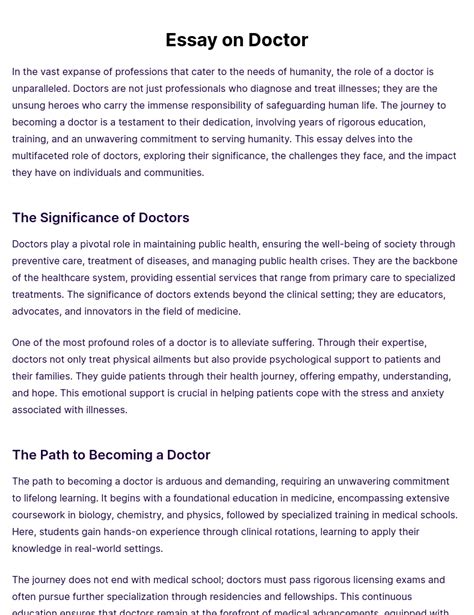 Essay On Doctor Example Edit And Download