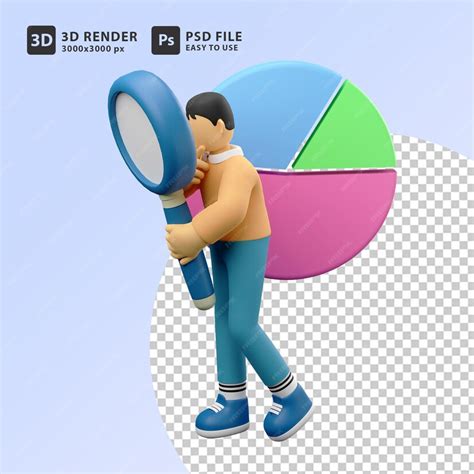 Premium Psd 3d Illustration Analyzing Diagram Man With Magnifier And