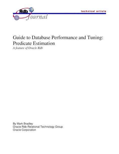 Pdf Guide To Database Performance And Tuning Predicate 3