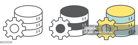 데이터베이스 관리 아이콘 수집 데이터베이스 및 저장소 톱니 바퀴 벡터 아이콘 세트가있는 데이터 벡터 그래픽 편집 가능한 획 개요 기호 개체 그룹에 대한 스톡 벡터 아트 및