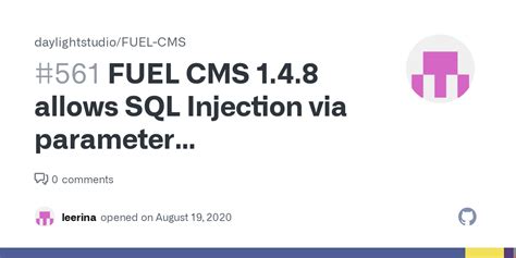 FUEL CMS 1 4 8 Allows SQL Injection Via Parameter Fuel Replace Id In
