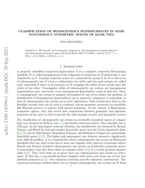 Pdf Classification Of Homogeneous Hypersurfaces In Some Noncompact Symmetric Spaces Of Rank Two