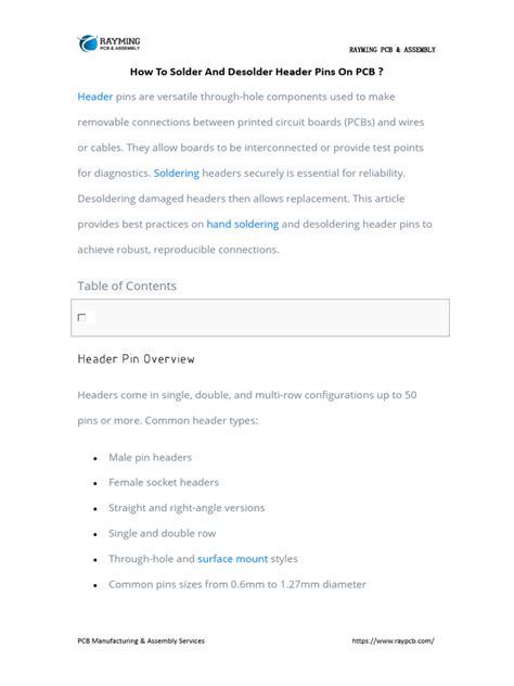 How To Solder And Desolder Header Pins On Pcb Pdf Soldering