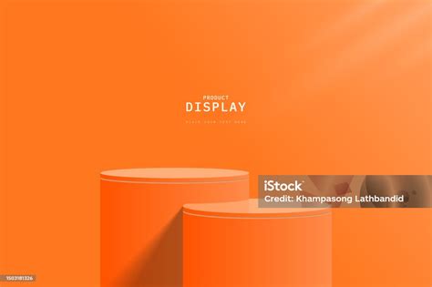 모형을 위한 최소한의 벽 장면 추상적인 계단 주황색 3d 실린더 연단 받침대는 3d 벽 방에서 현실적입니다 쇼 제품 쇼케이스를 위한 무대 3d 벡터 기하학적 플랫폼 디자인