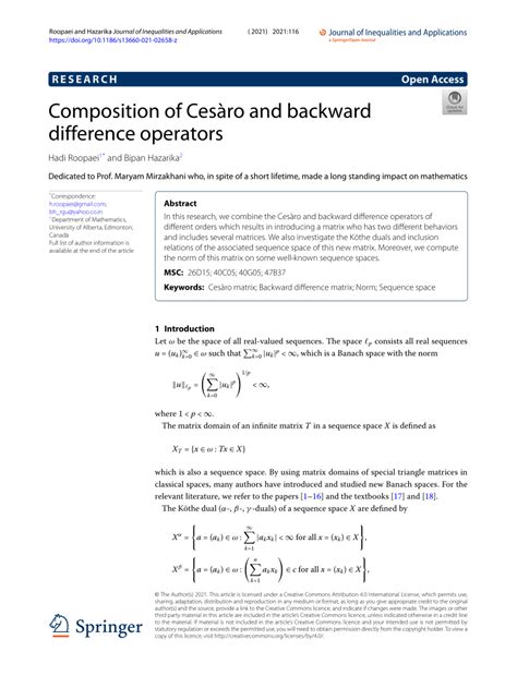 Pdf Composition Of Cesàro And Backward Difference Operators