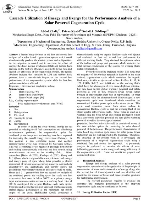 Pdf Cascade Utilization Of Energy And Exergy For The Performance Analysis Of A Solar Powered
