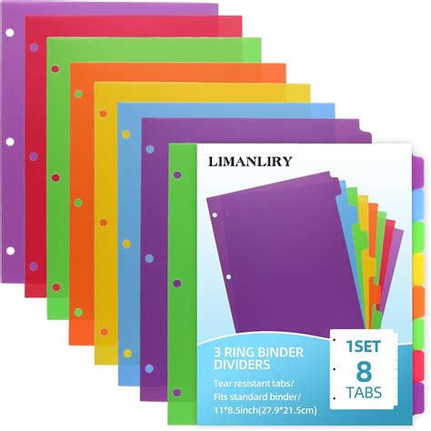 Colorful Binder Dividers With Tabsplastic Index With 8
