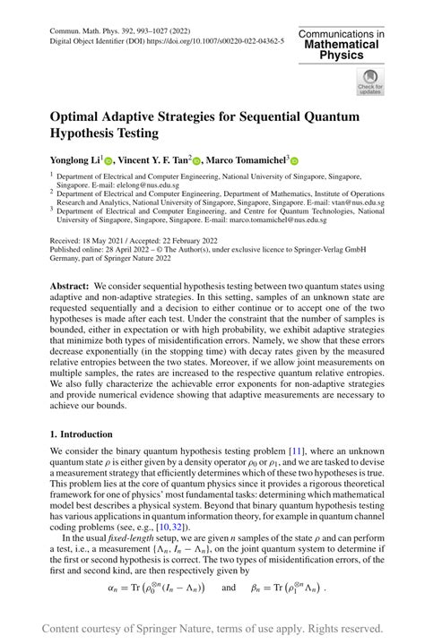 Optimal Adaptive Strategies For Sequential Quantum Hypothesis Testing Request Pdf