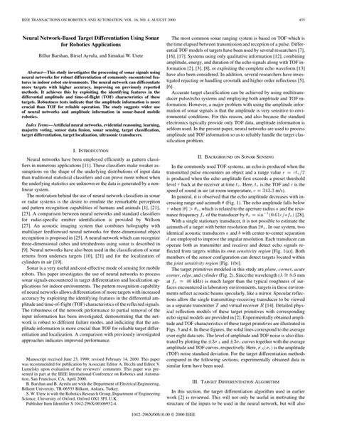 pdf neural network based target differentiation using sonar for