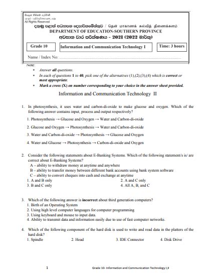 Grade10 Ict Model Paper