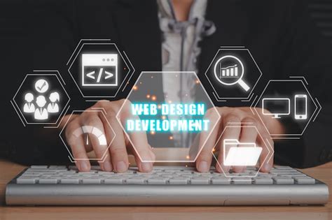 premium photo web design development concept business hand typing on