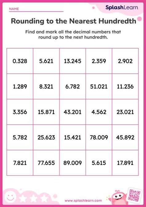 Hundredth Decimal Round Up The Decimals To The Nearest Hundredth