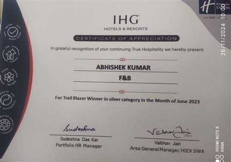 I Am Delighted To Share That Our Unit Comprising 14 Hotels Has Achieved The Prestigious Silver