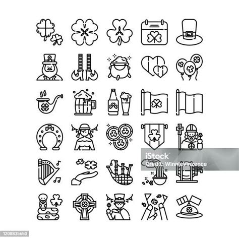 세인트 패트릭 데이 페스티벌 개요 아이콘 디자인 벡터 및 일러스트레이션 3월에 대한 스톡 벡터 아트 및 기타 이미지 3월 St Patricks Day 공휴일