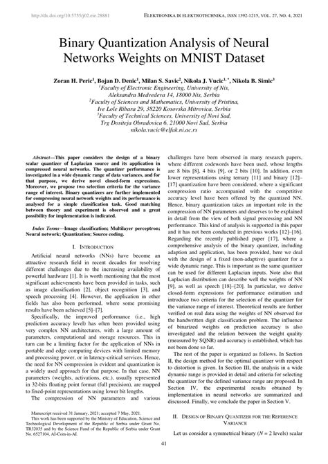 Pdf Binary Quantization Analysis Of Neural Networks Weights On Mnist Dataset
