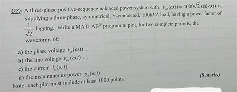 Solved Q2 A Three Phase Positive Sequence Balanced Power