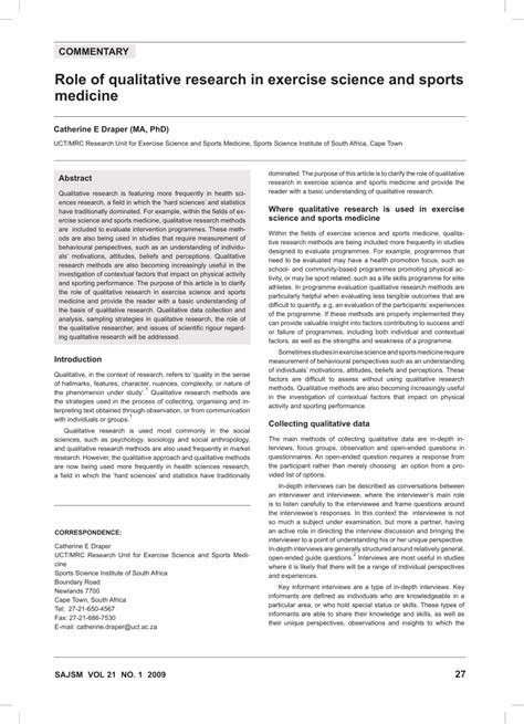 Pdf The Role Of Qualitative Research In Exercise Science And Sports