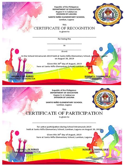 Intrams Certificate Pdf Philippines Schools