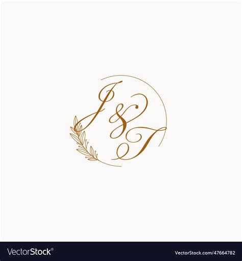 Initials Jt Wedding Monogram Logo With Leaves Vector Image