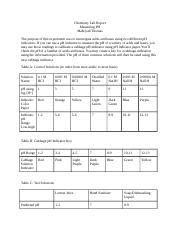 Measuring PH Lab Report Docx Chemistry Lab Report Measuring PH MaKiyah Thomas The Purpose Of